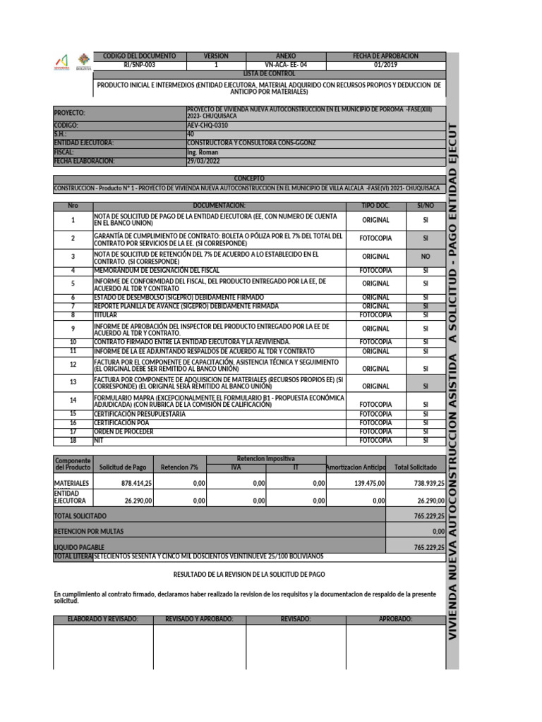 Check List Producto N°1 Informe Inicial | PDF