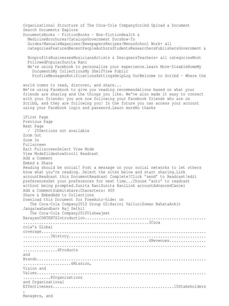 Organizational Structure of The Coca-Cola Company | PDF | Coca Cola ...