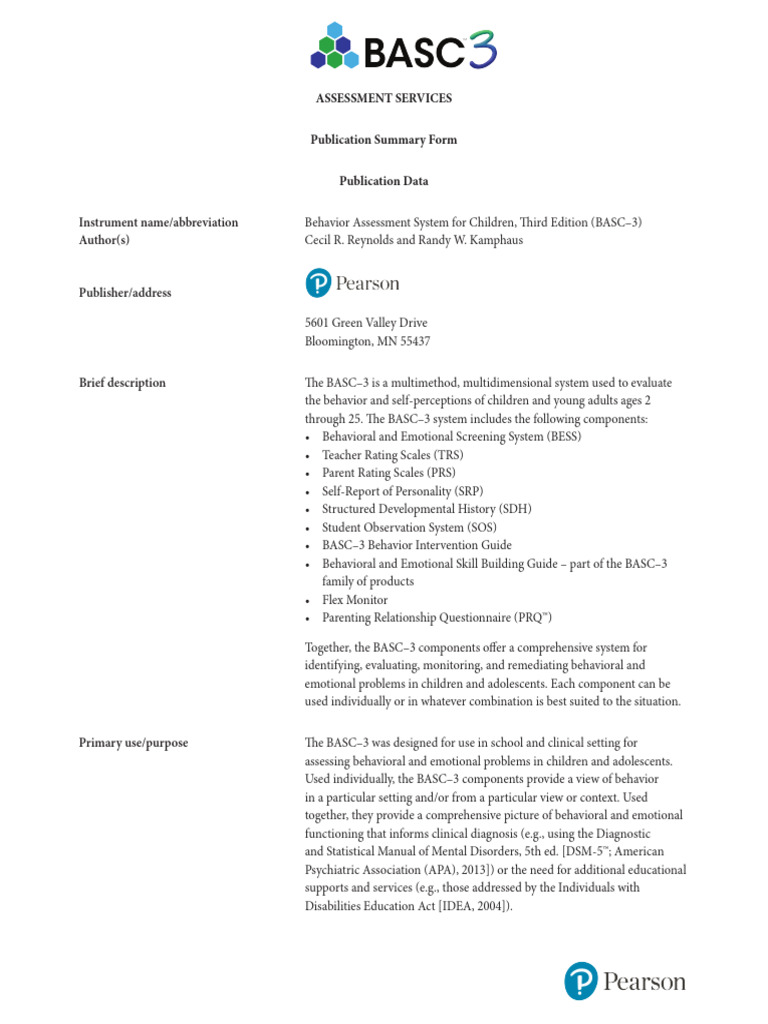 Basc3 Publication Summary | PDF | Attention Deficit Hyperactivity Disorder | Psychology