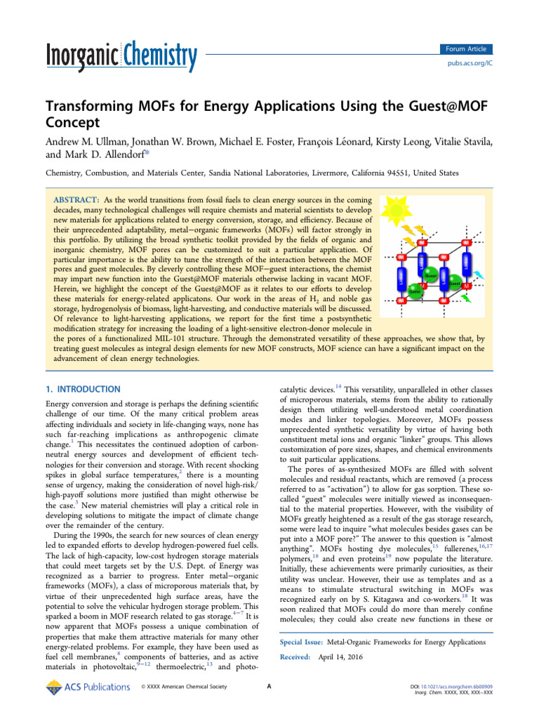 Transforming Mofs For Energy Applications Using The Guest@Mof Concept | PDF