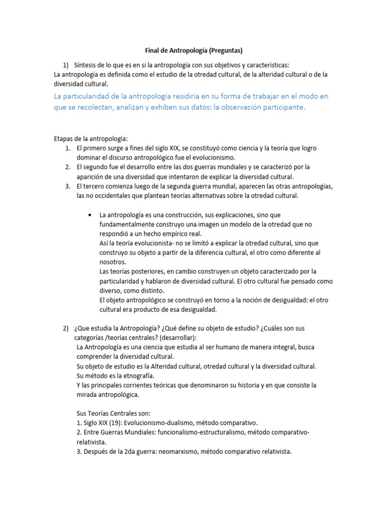 Preguntas de Antropología | PDF