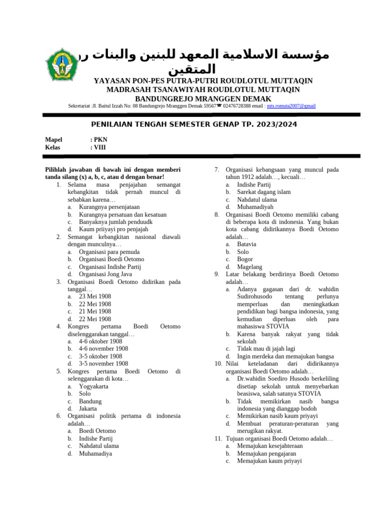 Soal PKN Pts Genap Kls 8 | PDF