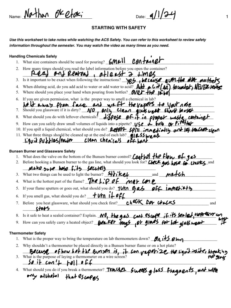 STARTING WITH SAFETY Video Worksheet | PDF