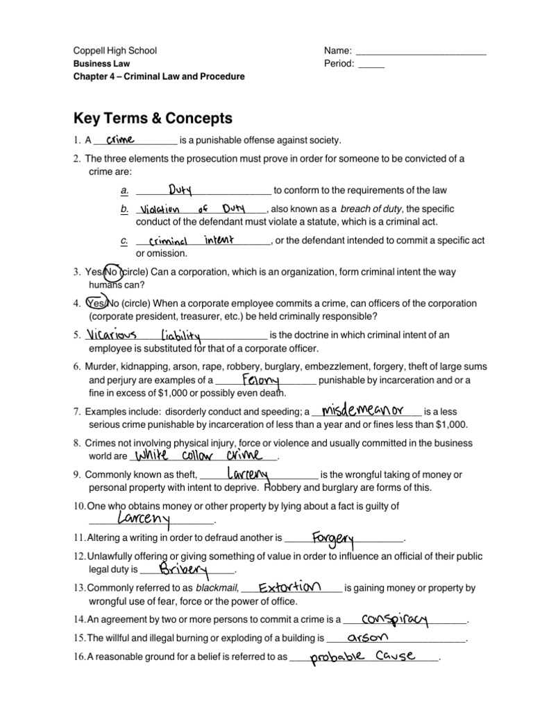 Chapter 4 - Criminal Law and Procedure Worksheet | PDF