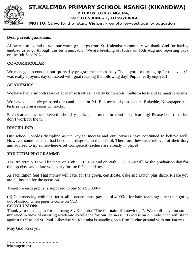 ST. Kalemba Circular | PDF