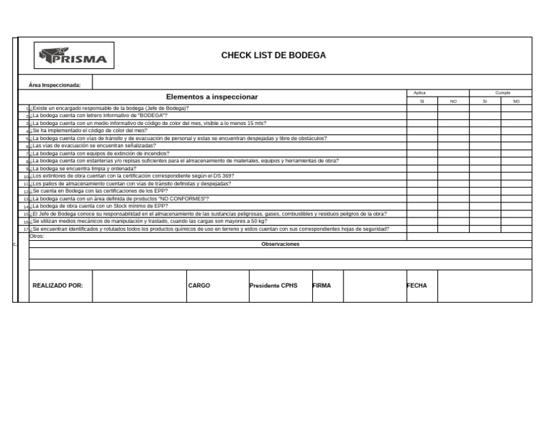 2 CHECK LIST DE BODEGA | PDF 2 CHECK LIST DE BODEGA | PDF