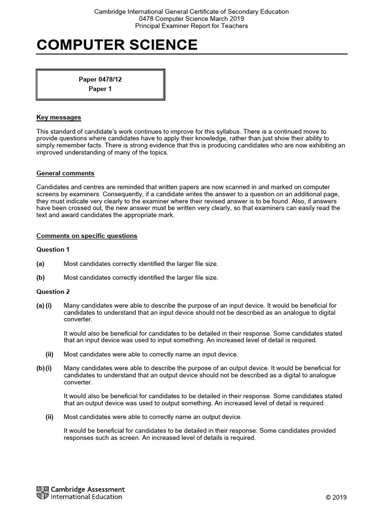 Computer Science: Paper 0478/12 Paper 1 | PDF