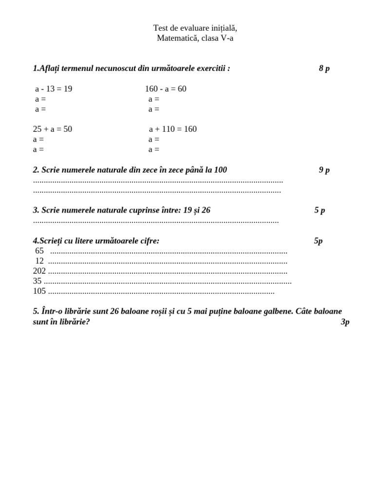 Eval Initiala Matematica Ces | PDF