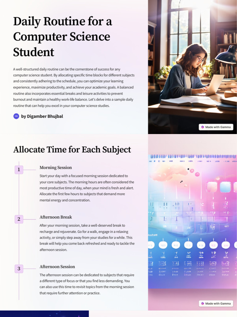 Daily Routine For A Computer Science Student | PDF