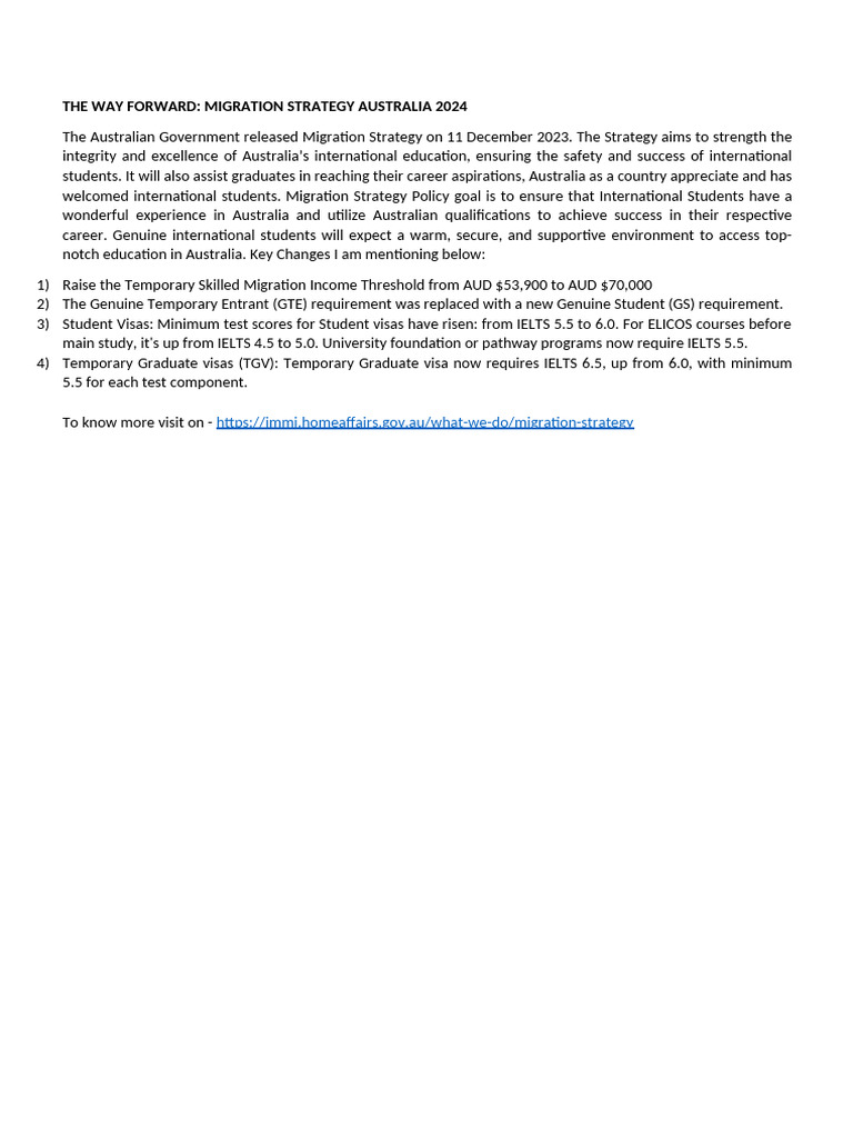 Australia 2024 Migration Strategy Update | PDF