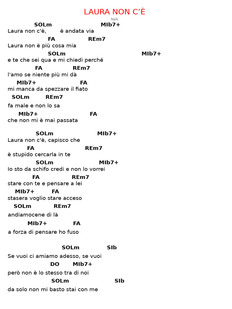 LAURA NON C'È-Nek | PDF