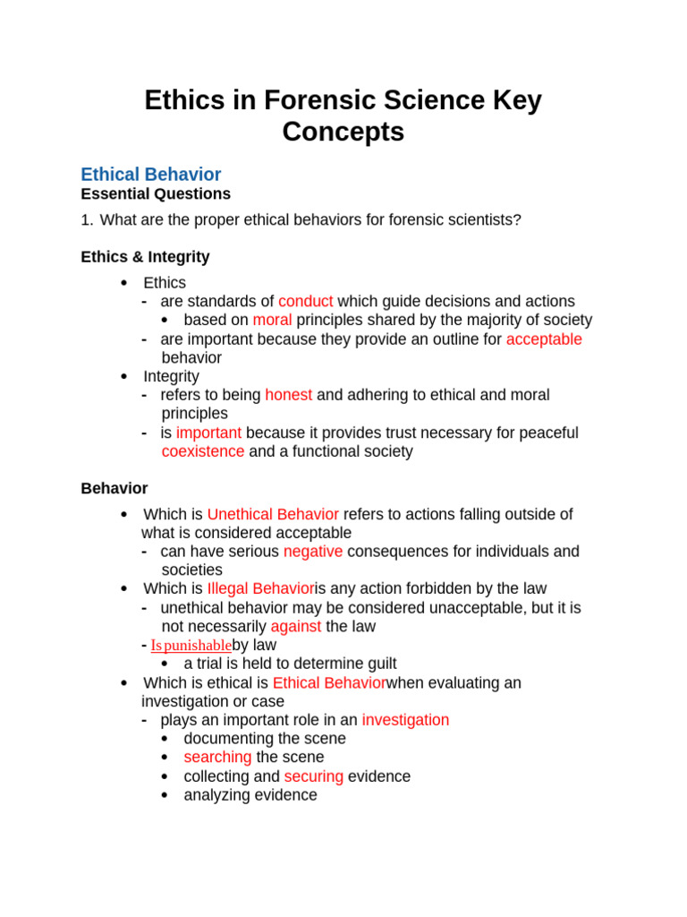 Ethics in Forensic Science Key Concepts - Guided Notes | PDF