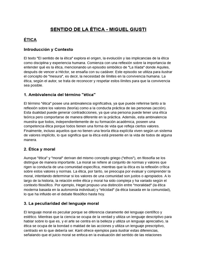 Sentido de La Ética - Miguel Giusti | PDF