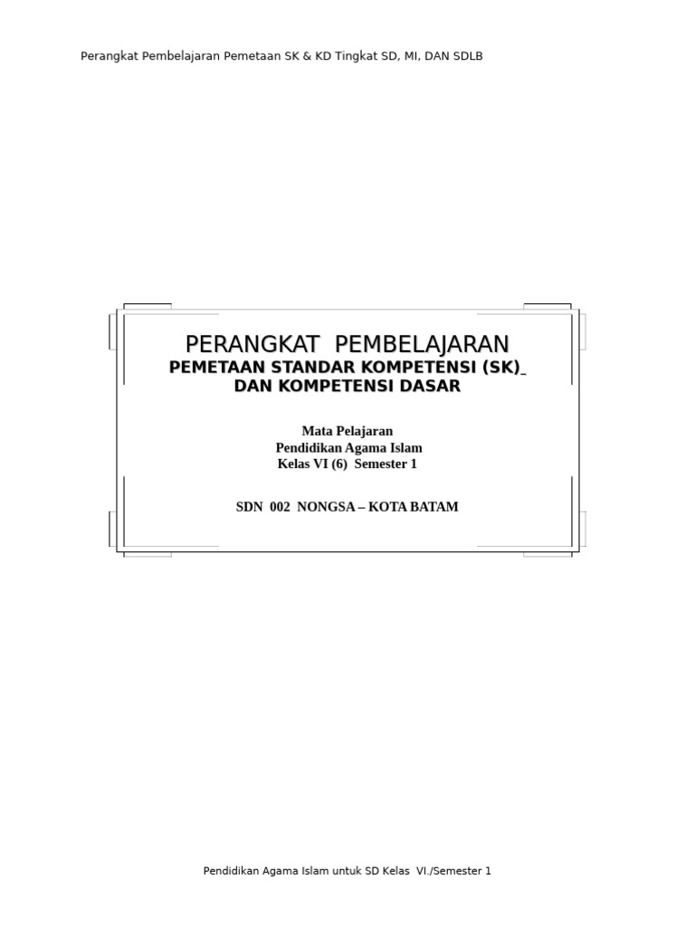 Pemetaan SK & KD Pai | PDF