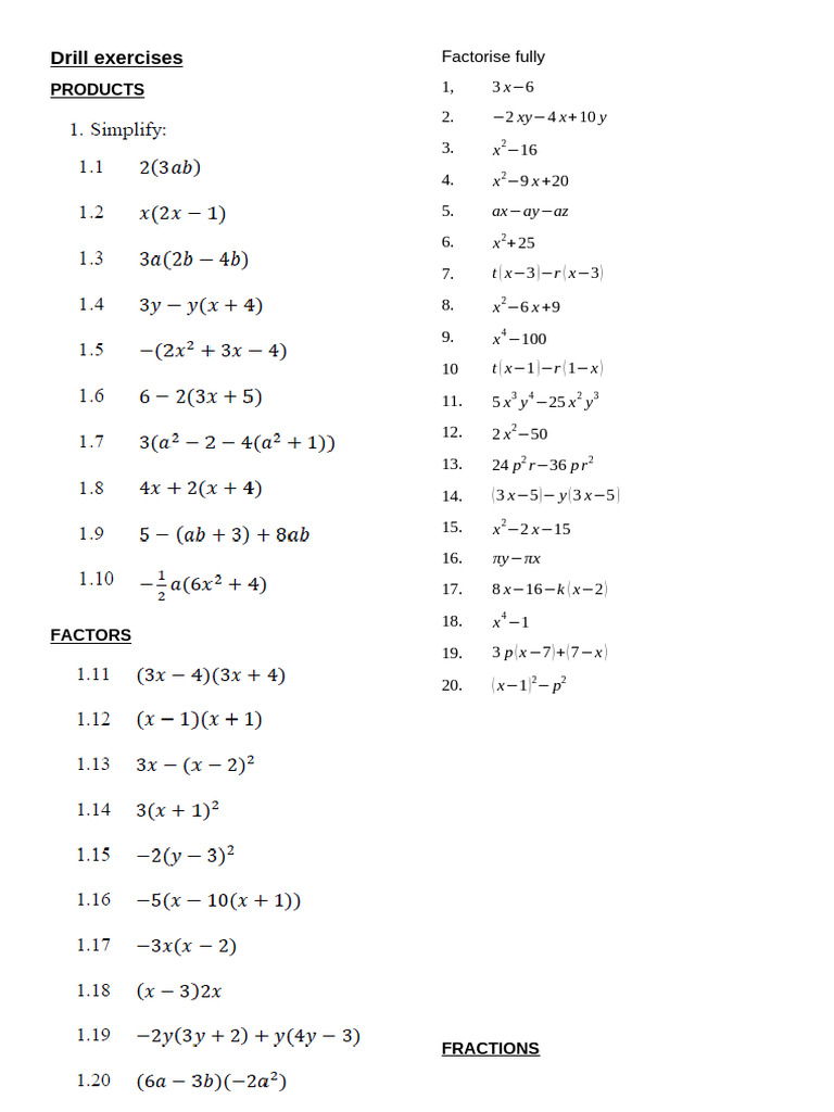 GR 9 Drill Exercises | PDF | Mathematics | Algebra