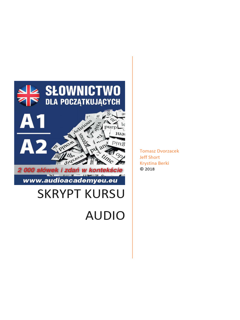 Skrypt Słownictwo Angielskie Dla Początkujących A1 A2 | PDF