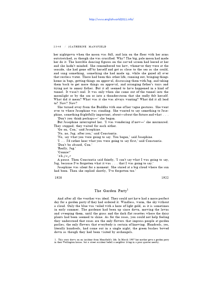The Garden Party, Katherine Mansfield | PDF
