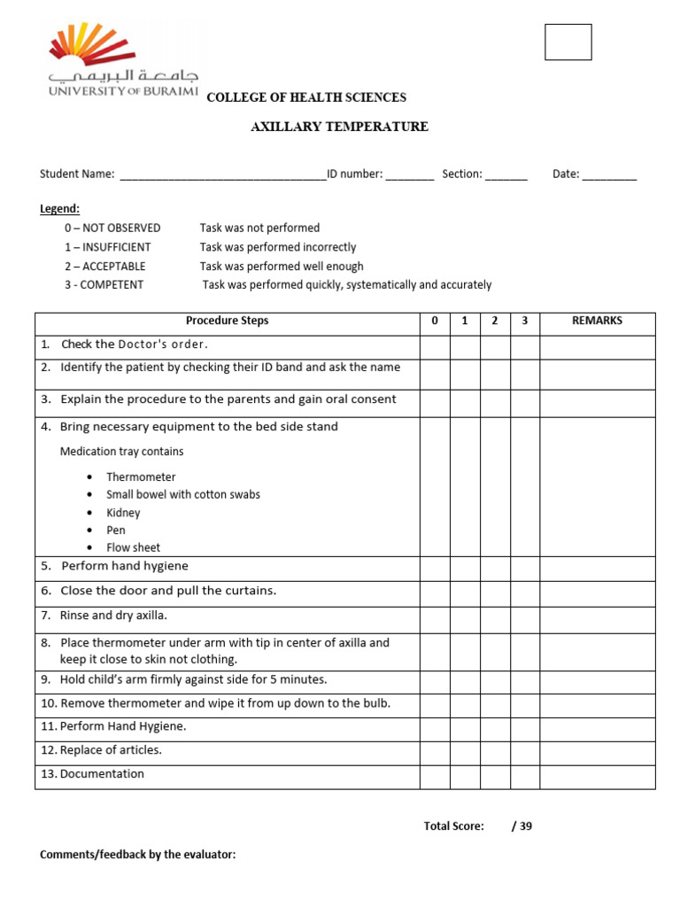 Axillary Temperature Procedure Guide | PDF