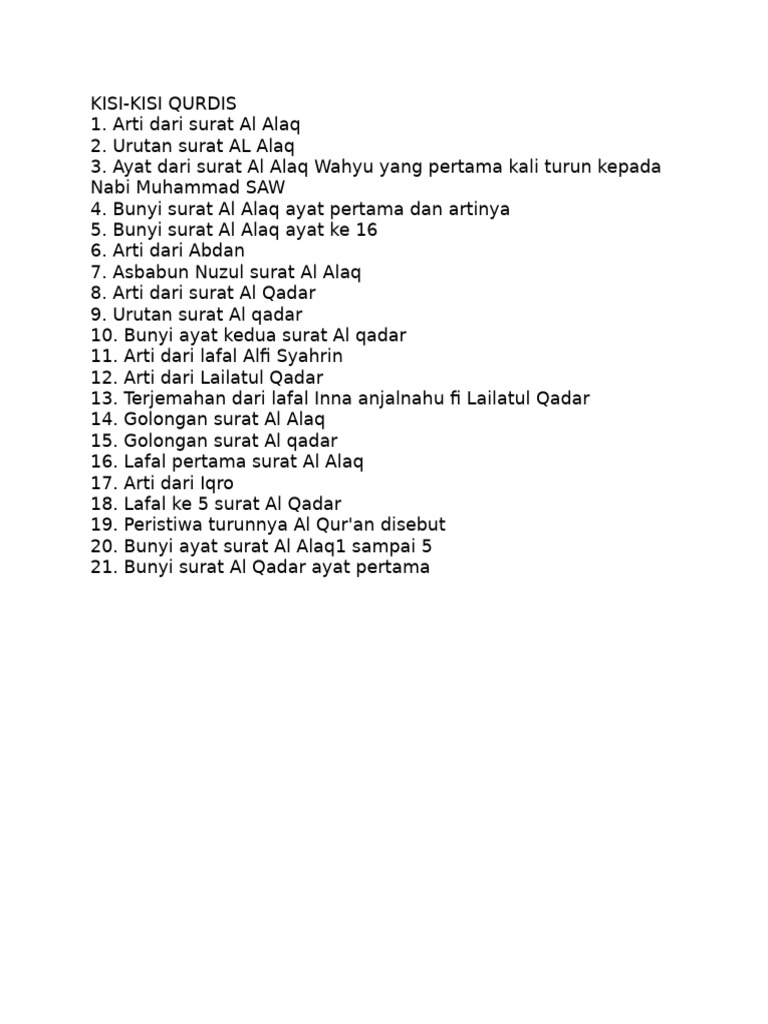 Kisi-Kisi Qurdis | PDF