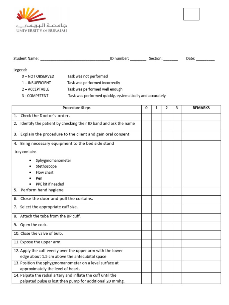 Checklist Blood Pressure Measurement | PDF | Self-Improvement | Wellness