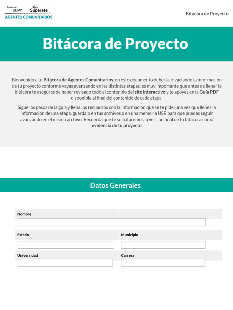 Bitácora de Proyecto. Agentes Comunitarios 2024 | PDF