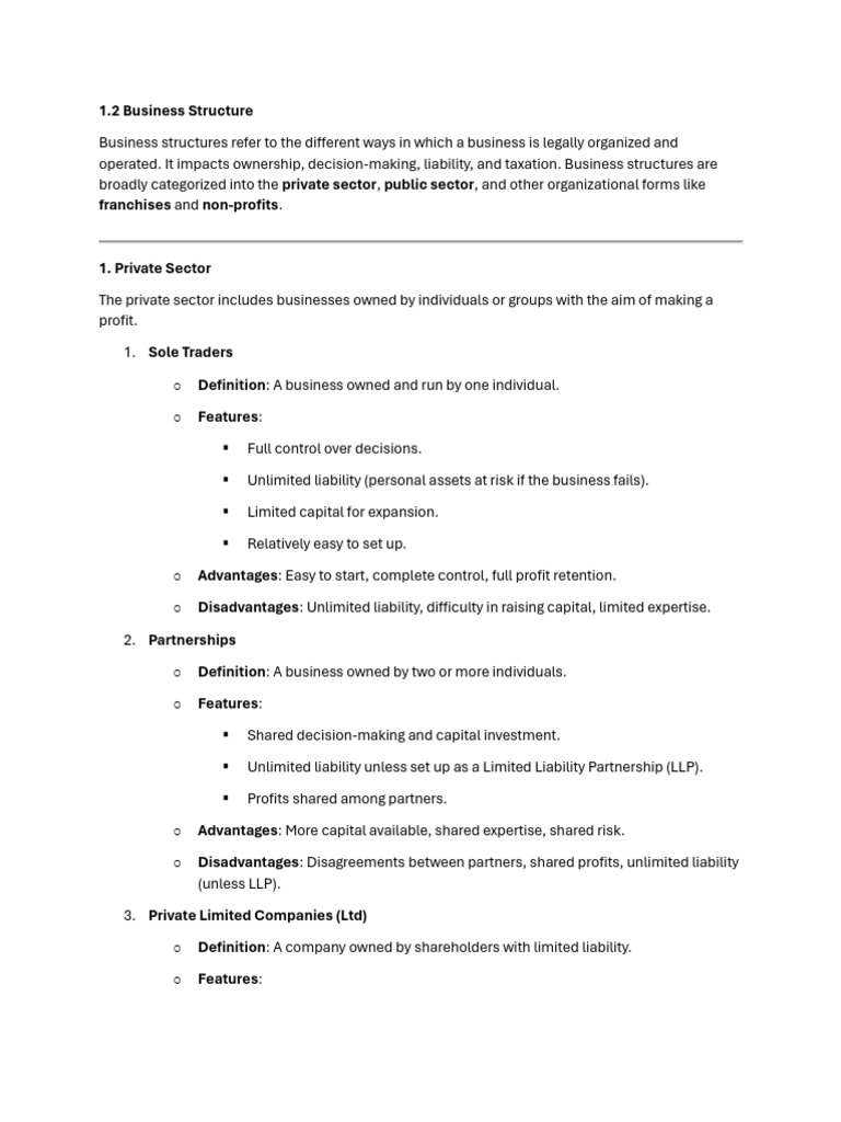 Topic 1 2 Business Structure Pdf