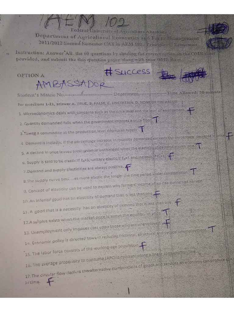 Aem 102 Past Questions (Ambassador) | PDF