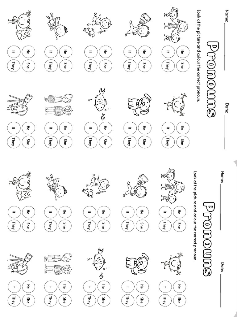 Black and White Cute Pronouns Worksheet | PDF