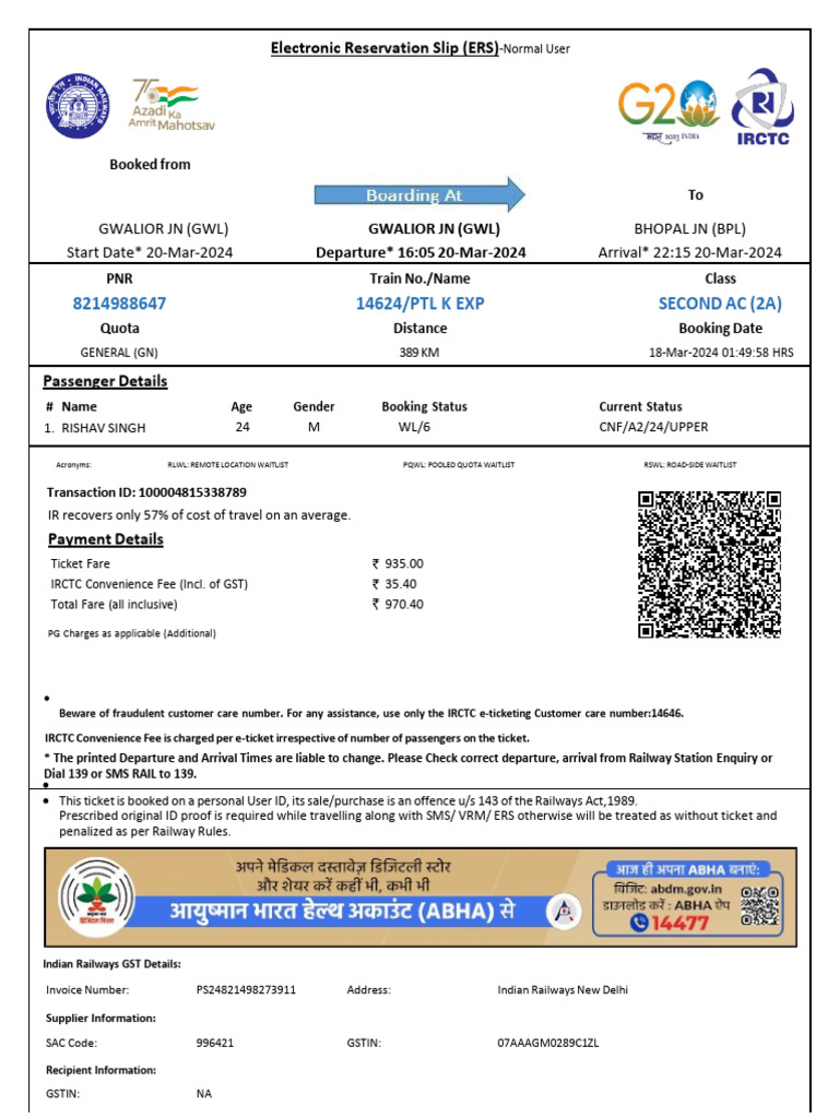 14624/PTL K EXP Second Ac (2A) | PDF