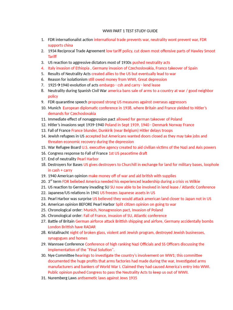 WWII Part 1 Study Guide | PDF