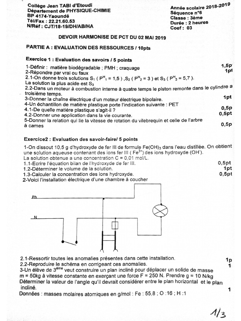 PCT 3eme BEPC Blanc College Jean Tabi Mai 2019 | PDF