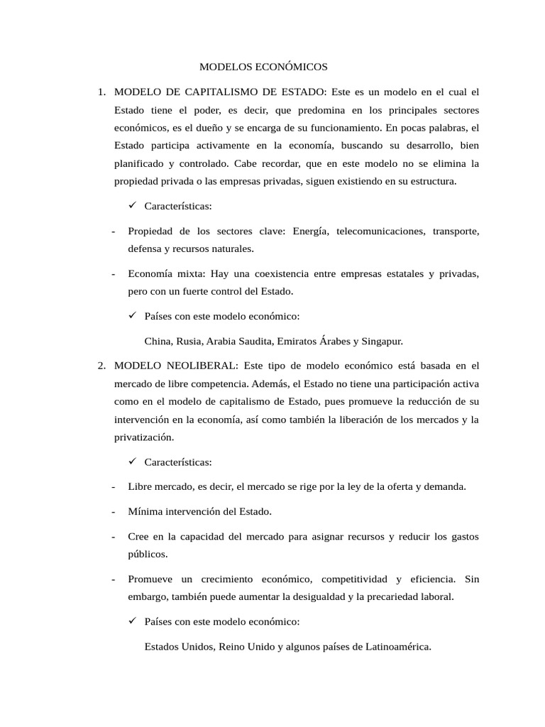 Modelos Económicos | PDF | Capitalismo | Finanzas y dinero