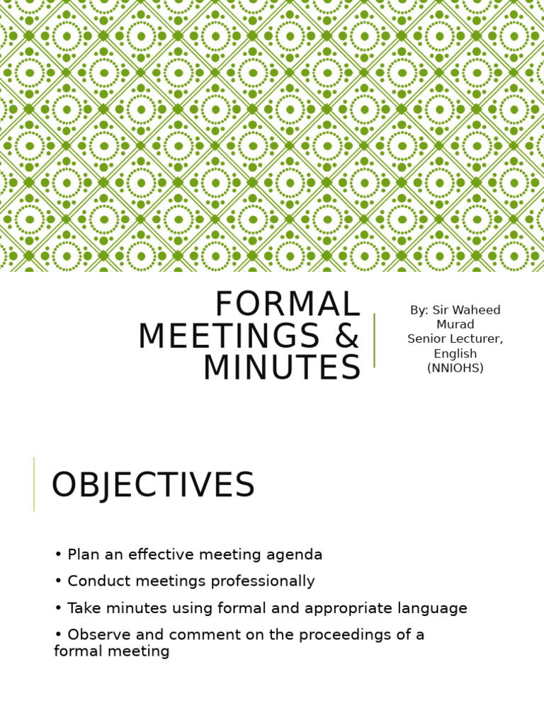 Formal Meetings and Minutes Presentation | PDF | Cognition