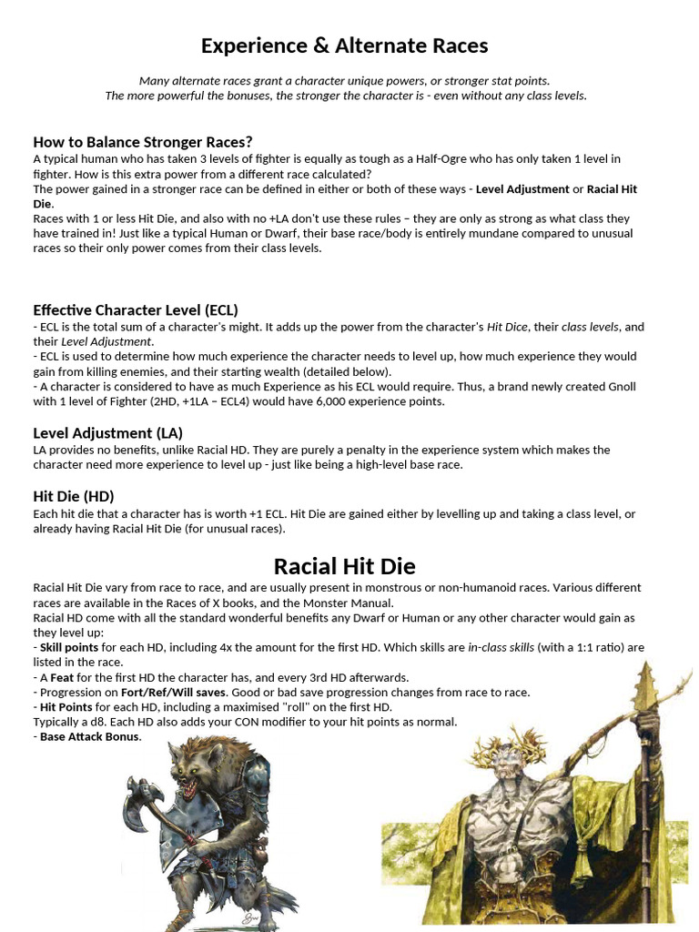 Alternate Races and Experience | PDF