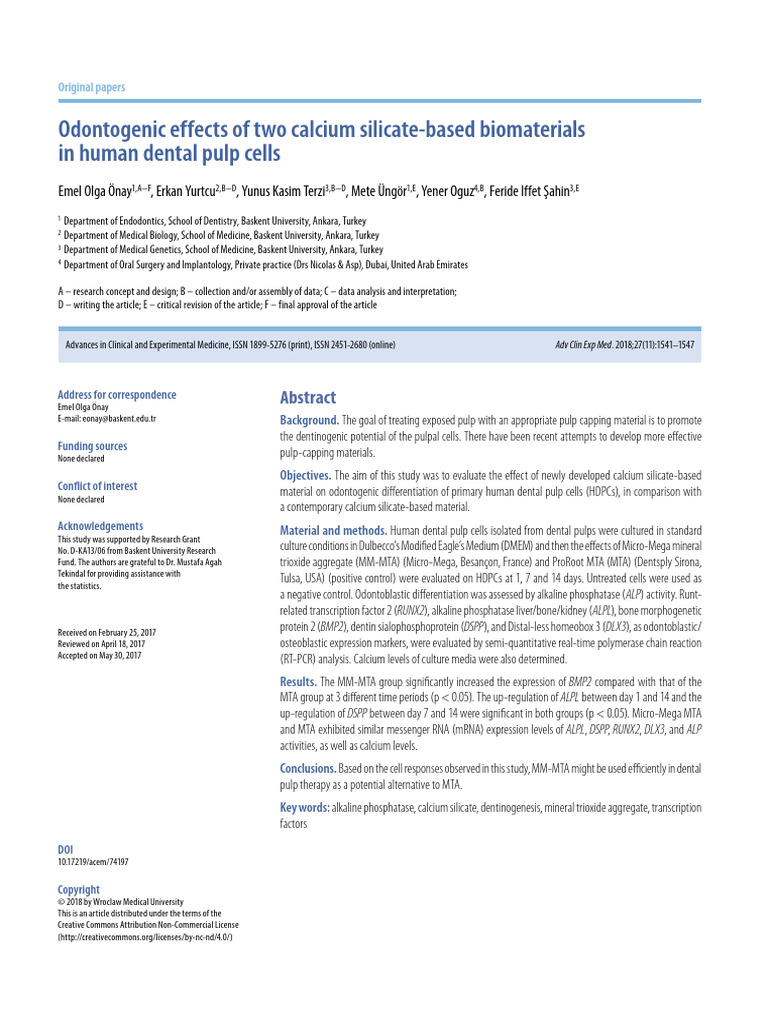 Odontogenic Effects of Two Calcium Silic | PDF