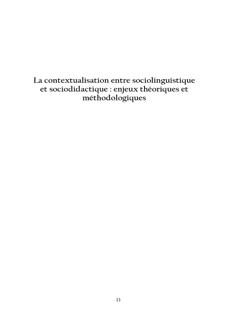 La Contextualisation Entre Sociolinguistique Et Sociodidactique ...