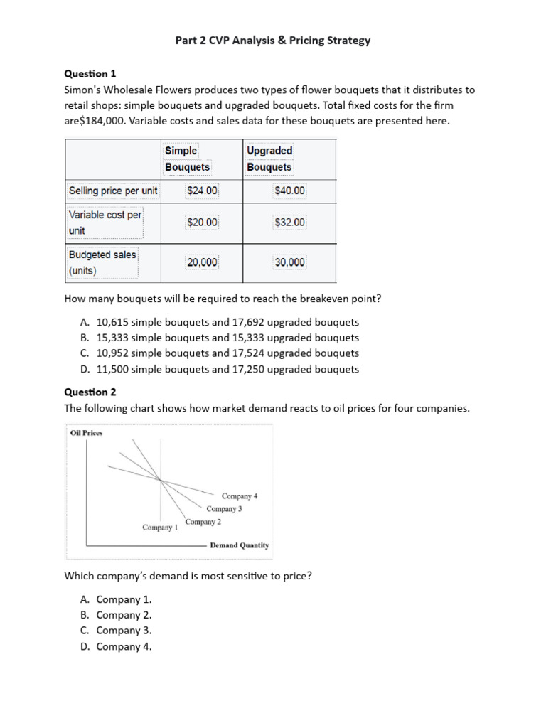 Part 2 CVP Analysis & Pricing Strategy - Qs 24 Aug 2024 | PDF ...