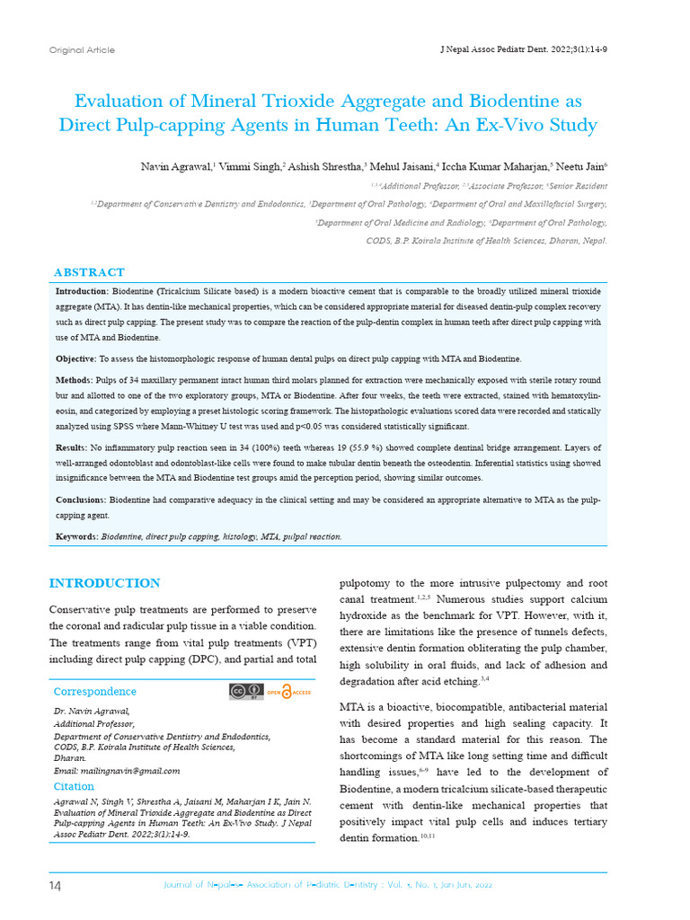 Evaluation of Mineral Trioxide Aggregate and Biodentine As Direct Pulp ...