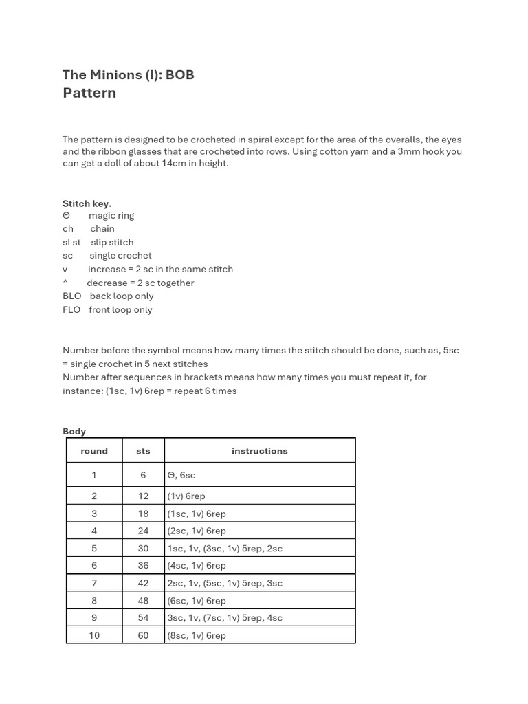 Pattern: The Minions (I) : BOB | PDF