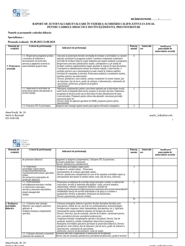 Raport de Autoevaluare 2024 - Asachi | PDF