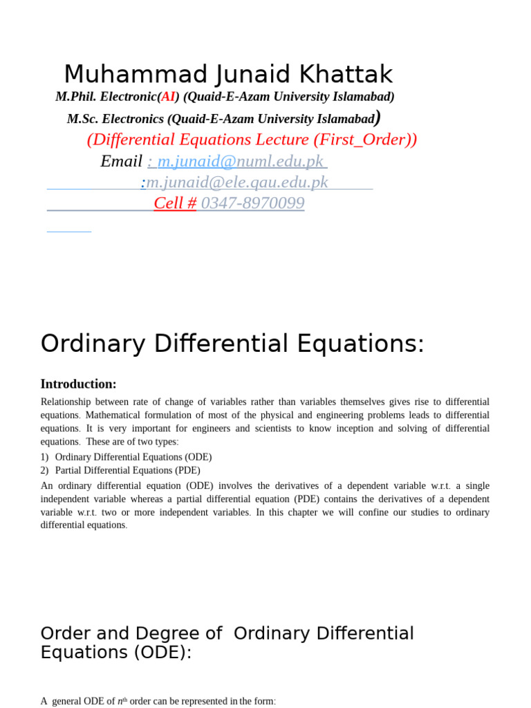 Diff Eqns Lecture Updated#01 | PDF