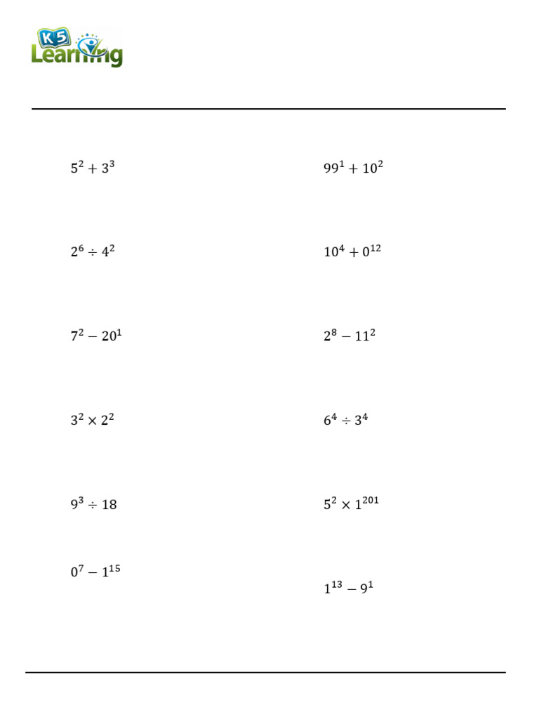 Grade 6 Exponents Equations A | PDF