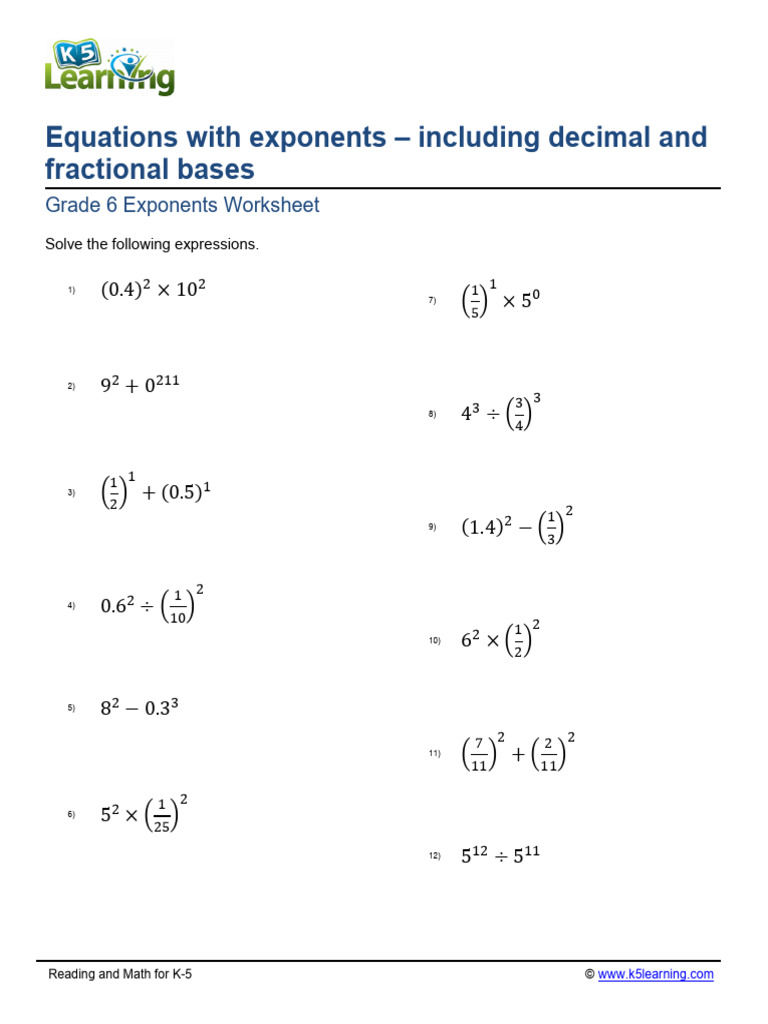 Grade 6 Exponents Equations Fractional C | PDF