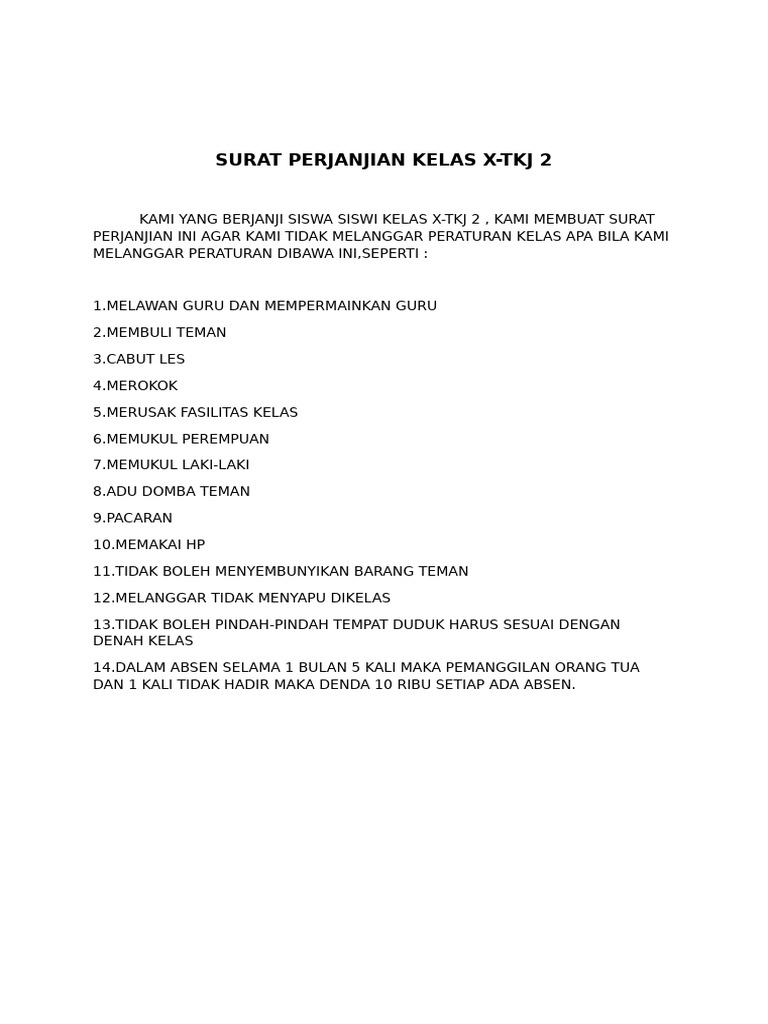 SURAT PERJANJIAN KELAS X-TKJ 2 | PDF