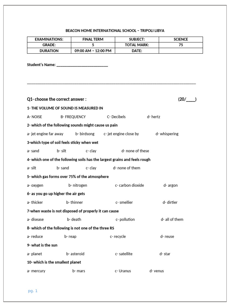 GRADE 5 FINAL EXAM ( MAY) | PDF
