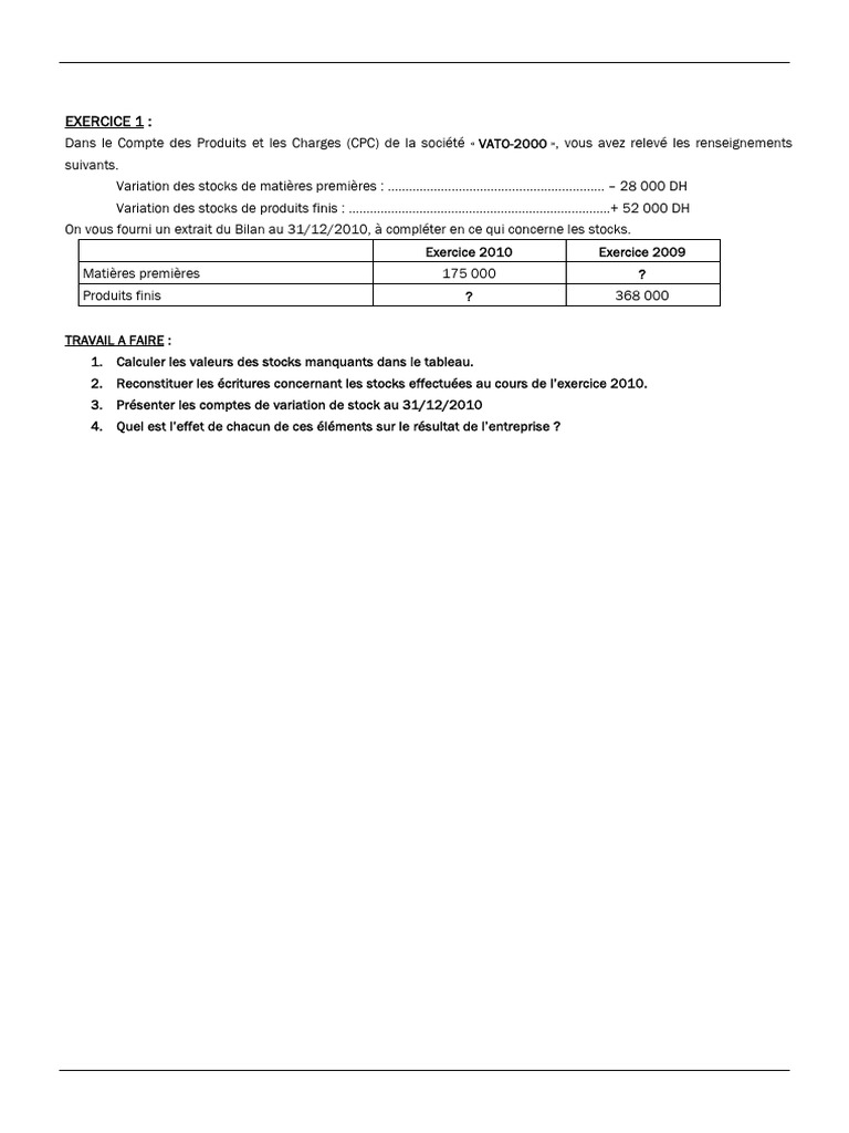 2 Bac Eco Exercice 1 Regularisation Des Stocks | PDF