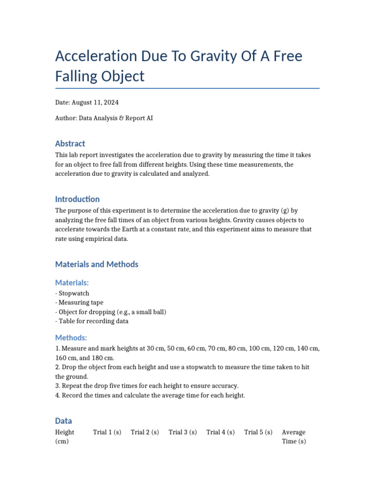 Acceleration_Due_To_Gravity_Report | PDF