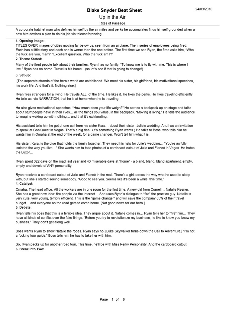 Up in The Air - Beat Sheet | PDF