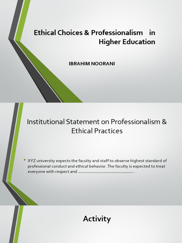 Ethical Choices & Professionalism in Higher Education | PDF ...
