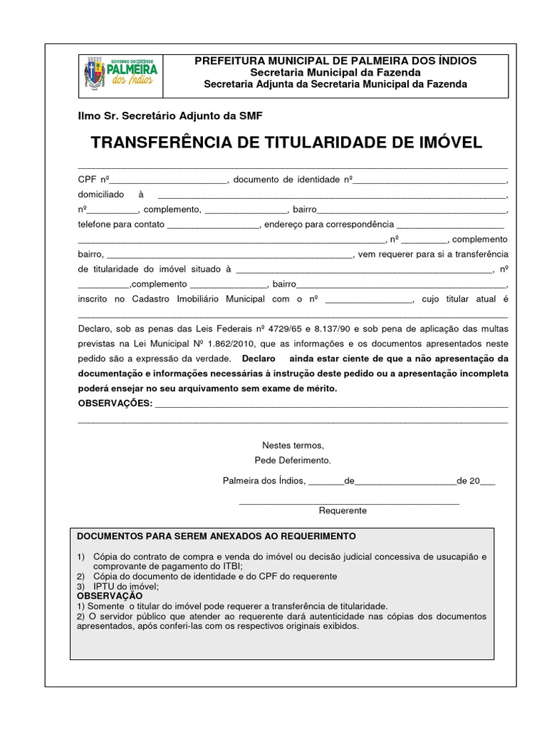 Transferência De Titularidade Pdf